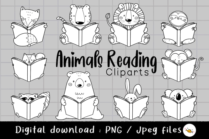 Woodland Animal Reading a Book Clipart, Book Lover Animal Clipart ...
