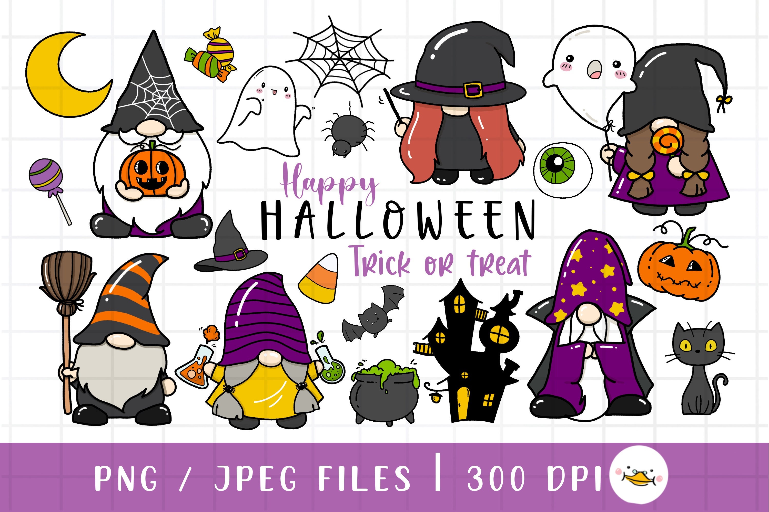 Halloween Gnome Clipart, Trick or Treat Png, Gnome Witch Png, Outline ...