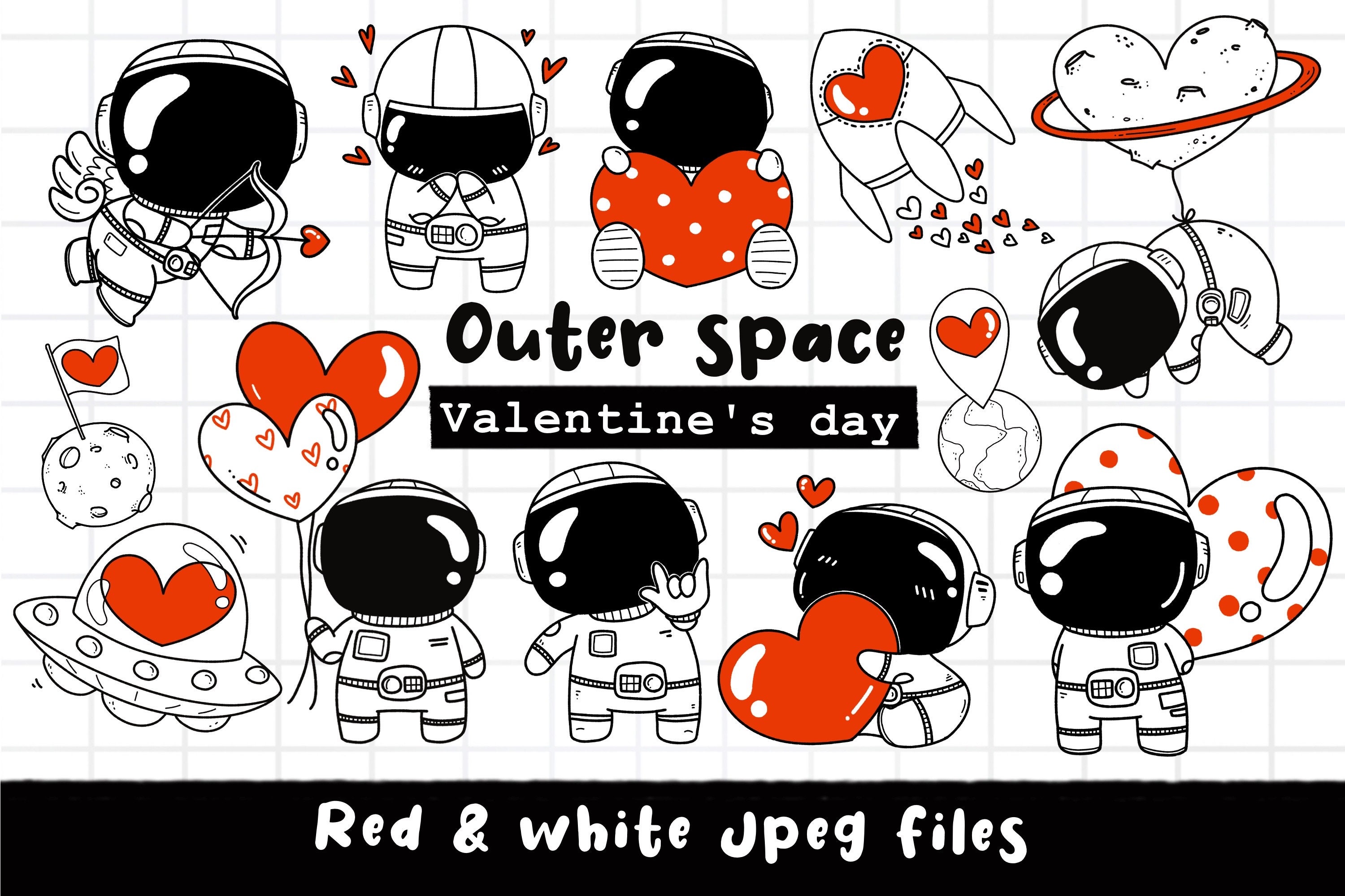 Valentine Outer Space Clipart, Valentine Astronaut, Astronaut in Love ...
