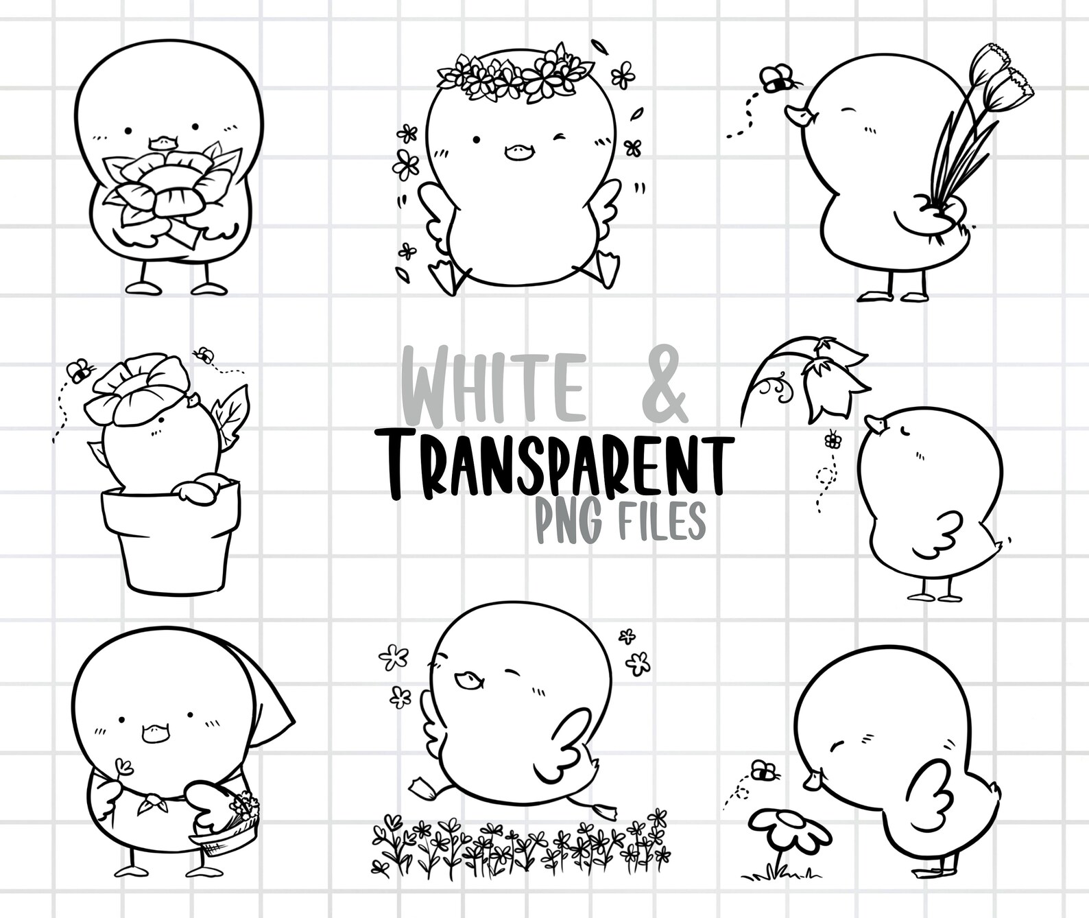 Cute Duck and Flower Hand Draw Clipart / Spring / Duck Lover /duckling ...