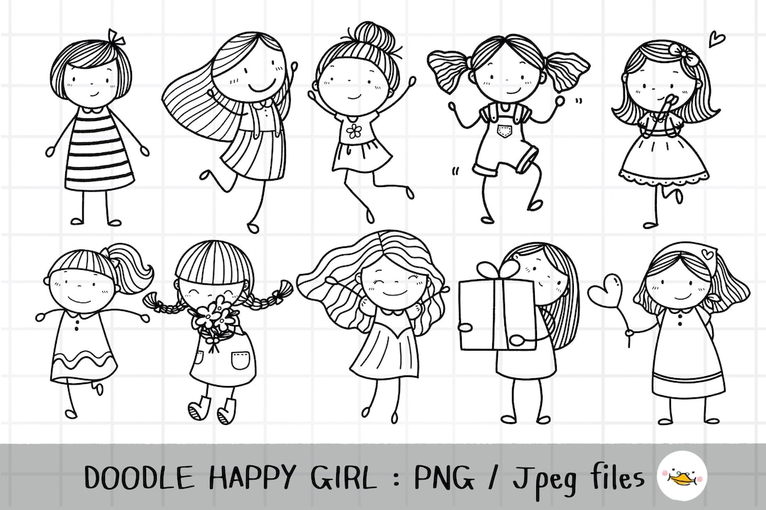 Happy Girl Clipart, Doodle Girl, Cute Girl, Friend Clipart, Outline ...
