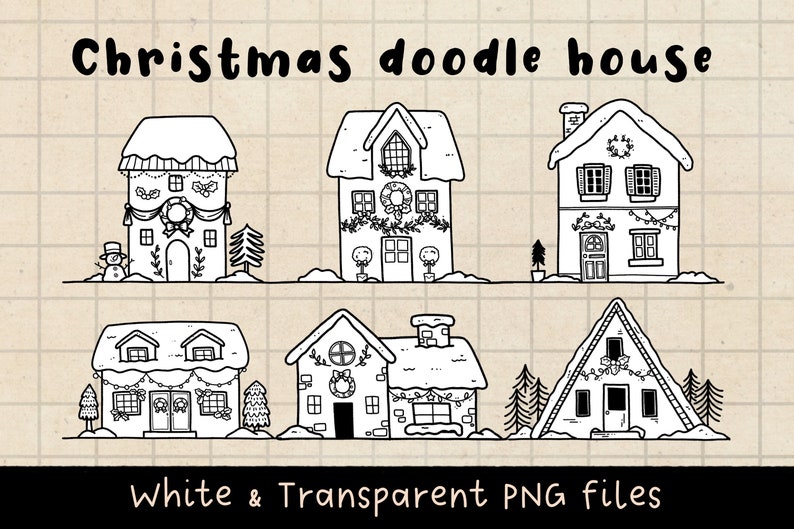 Christmas Doodle House Clipart, Snowy House PNG, Winter House Clipart ...