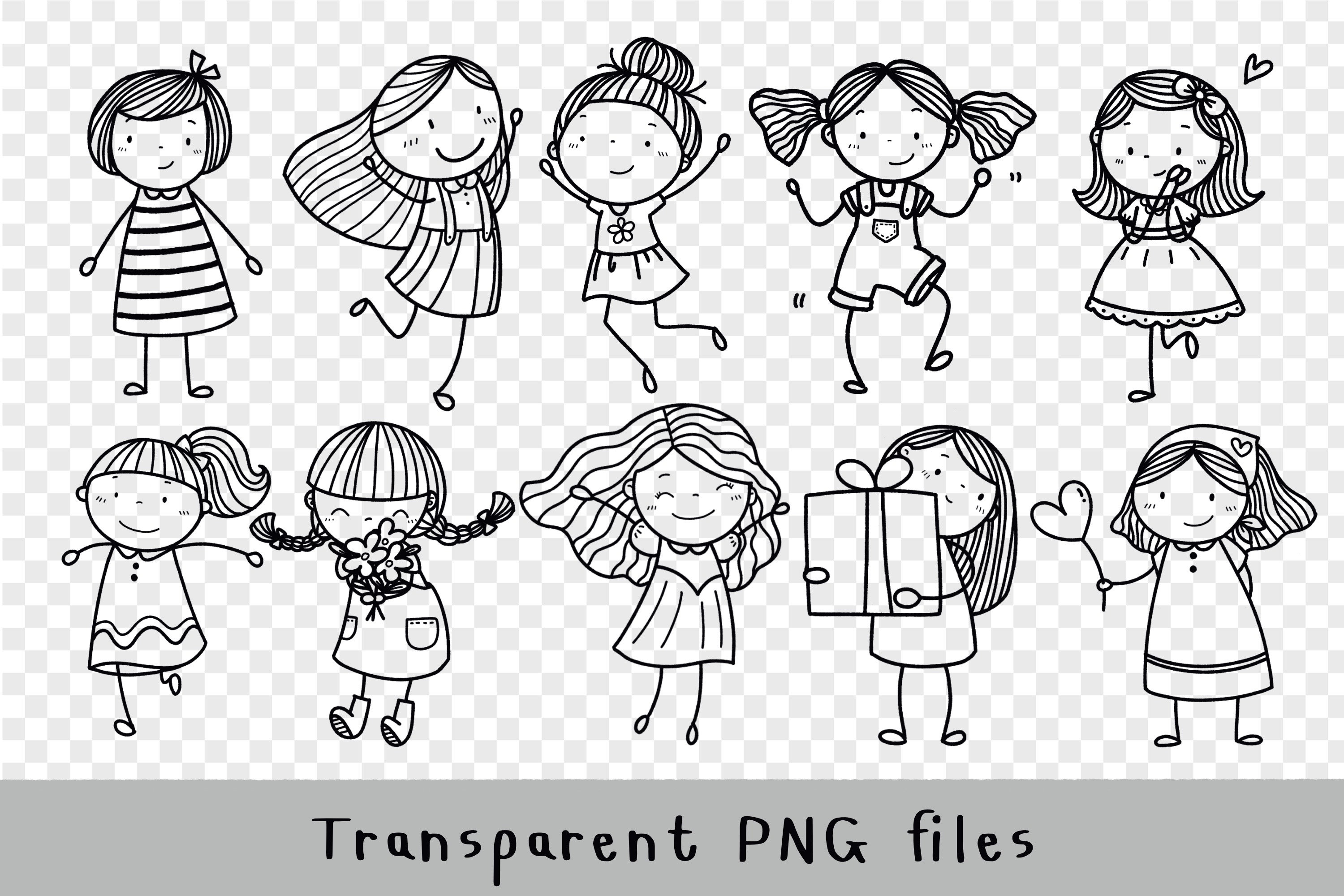 Happy Girl Clipart, Doodle Girl, Cute Girl, Friend Clipart, Outline ...