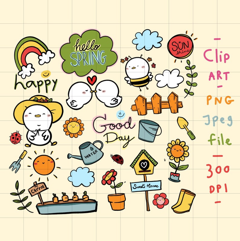 Cute Duck Hand Draw Clipart/ Duckling/ Hello Spring /funny /doodles ...