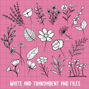 Floral Hand Draw Clipart Set - Black and White Flower / Floral Line Art ...