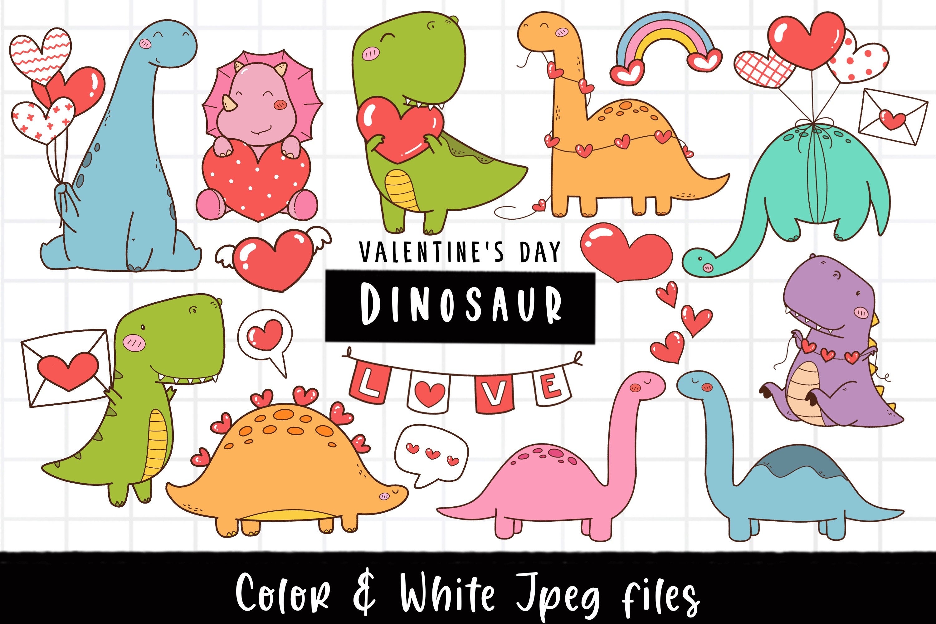 Love Dinosaur Clipart, Valentine's Day Dinosaur, Dinosaur Clipart, Love ...
