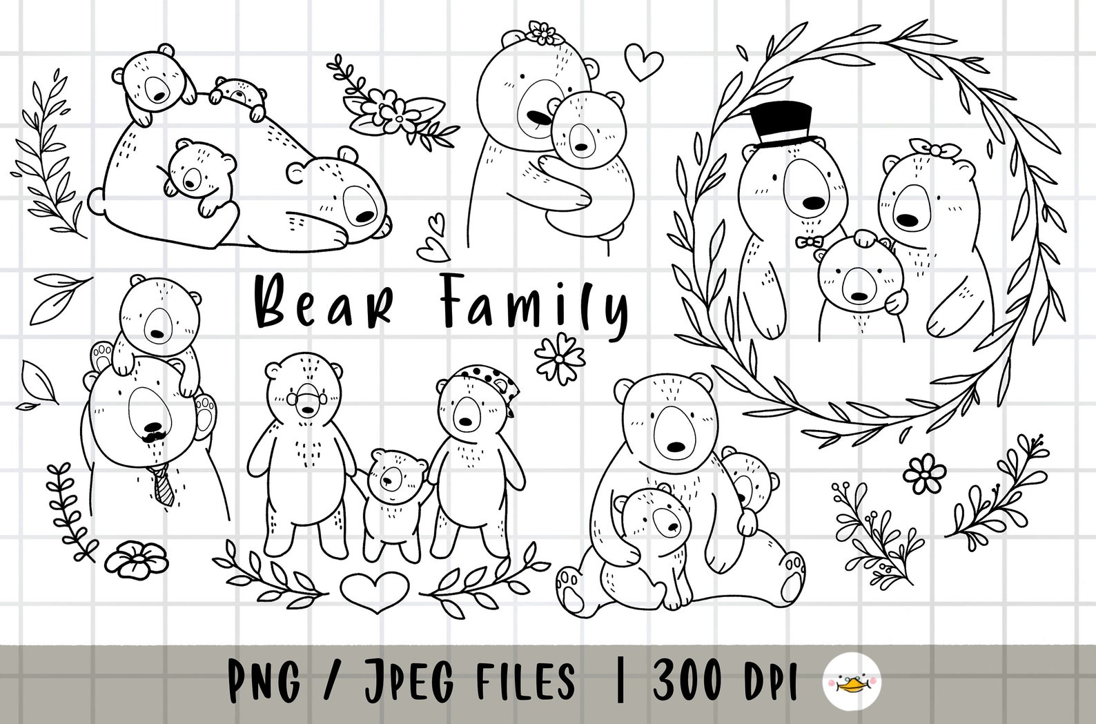 Family of Bears Clipart cute bear Dad & Mom Woodland | Etsy