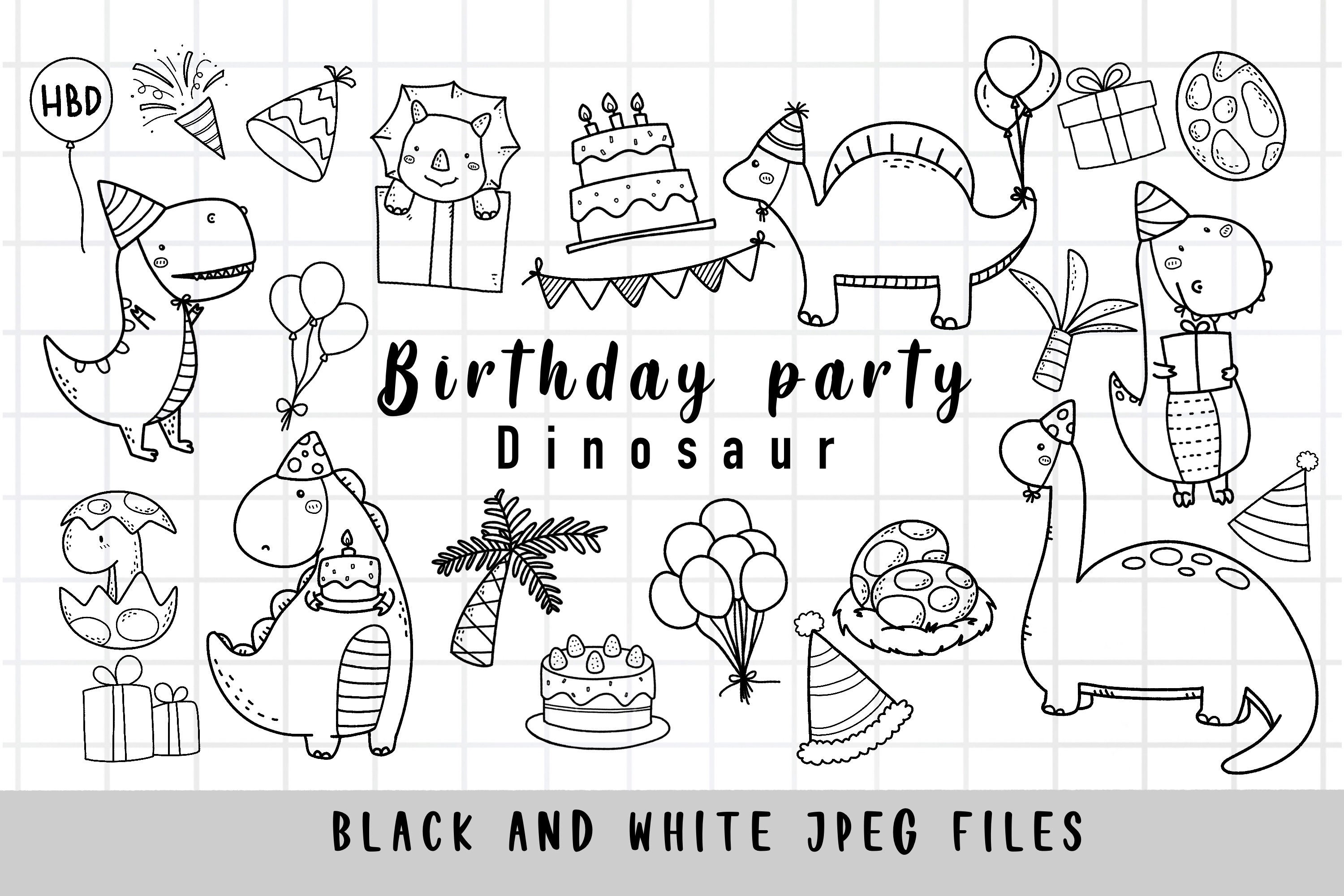 Birthday Party Dinosaur Clipart ,cute Dinosaur Clip Art , Doodle ...