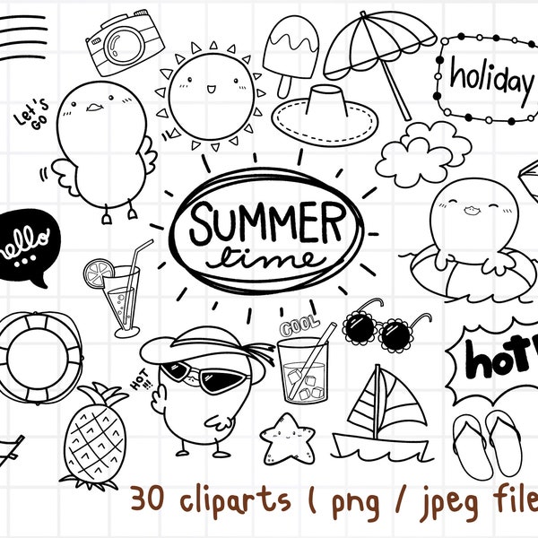 Summer Outline Clipart - Etsy