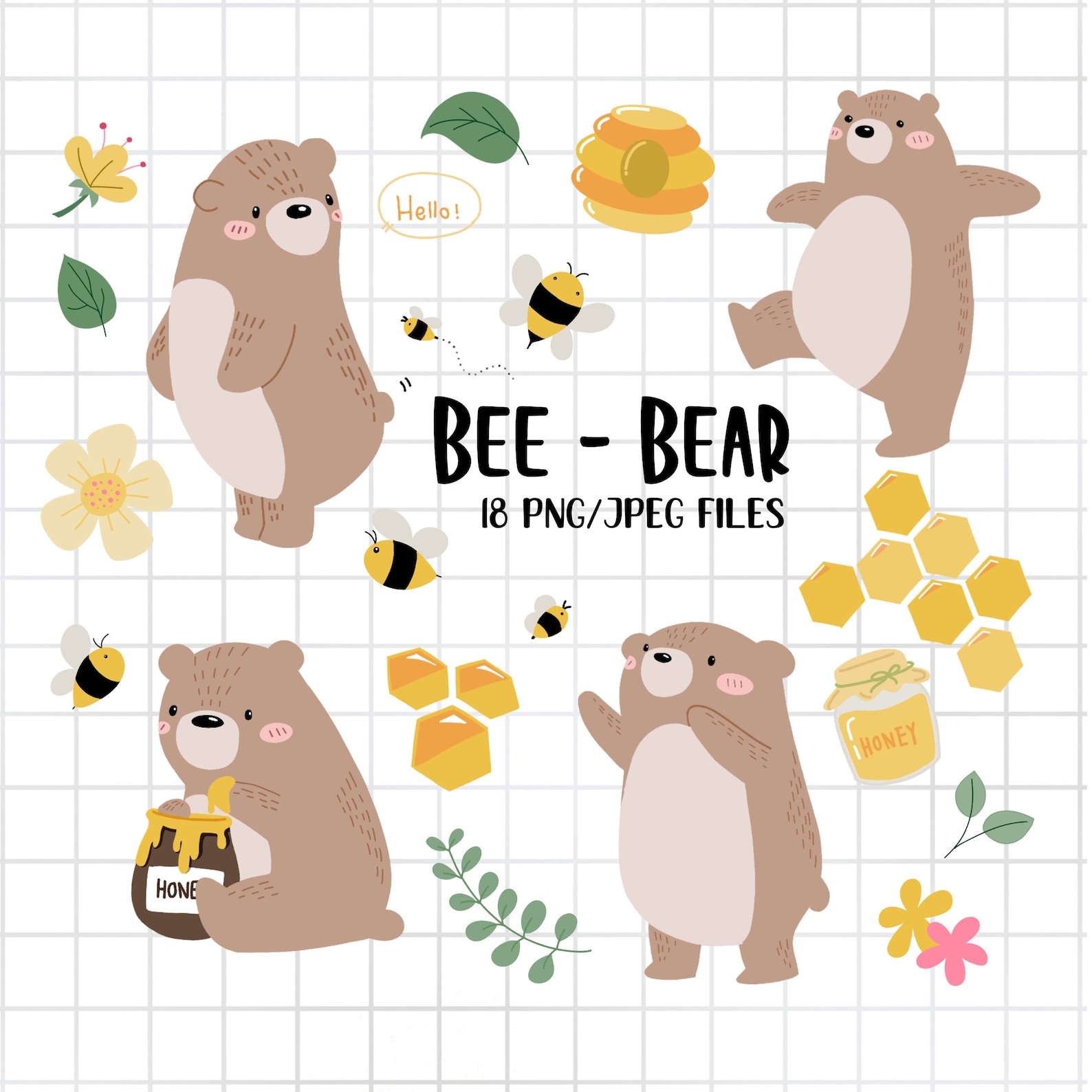 Bear and Honey Bee Clipart, Sweet Honey, Cute Bear Clipart ,honey Bee ...