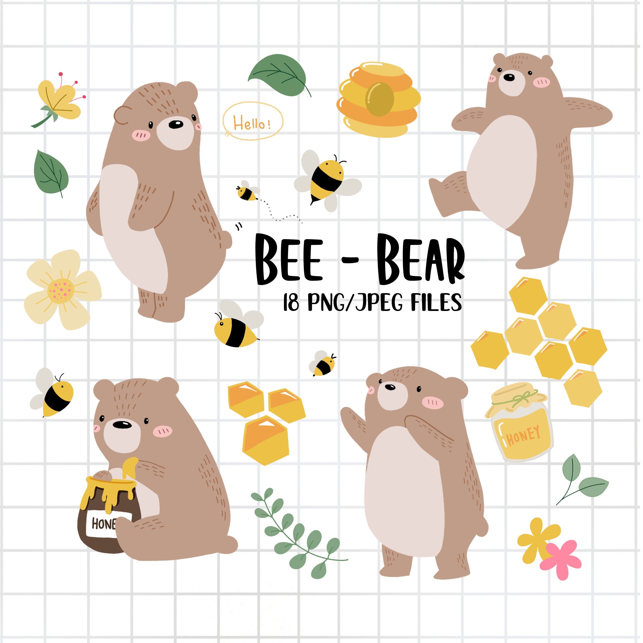 Bear and Honey Bee Clipart, Sweet Honey, Cute Bear Clipart ,honey Bee ...
