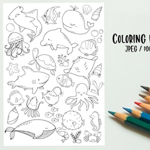 Sea Life Clipart, Ocean Animal, Marine, Undersea, Aquarium, Outline ...