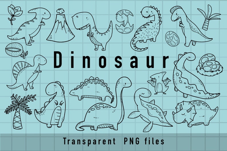 Dinosaur Clipart DINOSAURS Cute Dinosaur Clip Art Doodle - Etsy