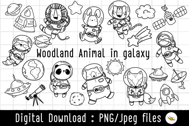 Woodland Animals in Outer Space Clipart, Cute Animal Clip Art, Galaxy ...