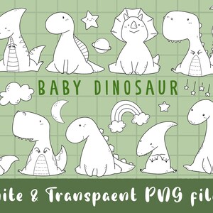 Baby Dinosaur Clipart, Dinosaur Nursery Art, Outline Doodle, PNG ...