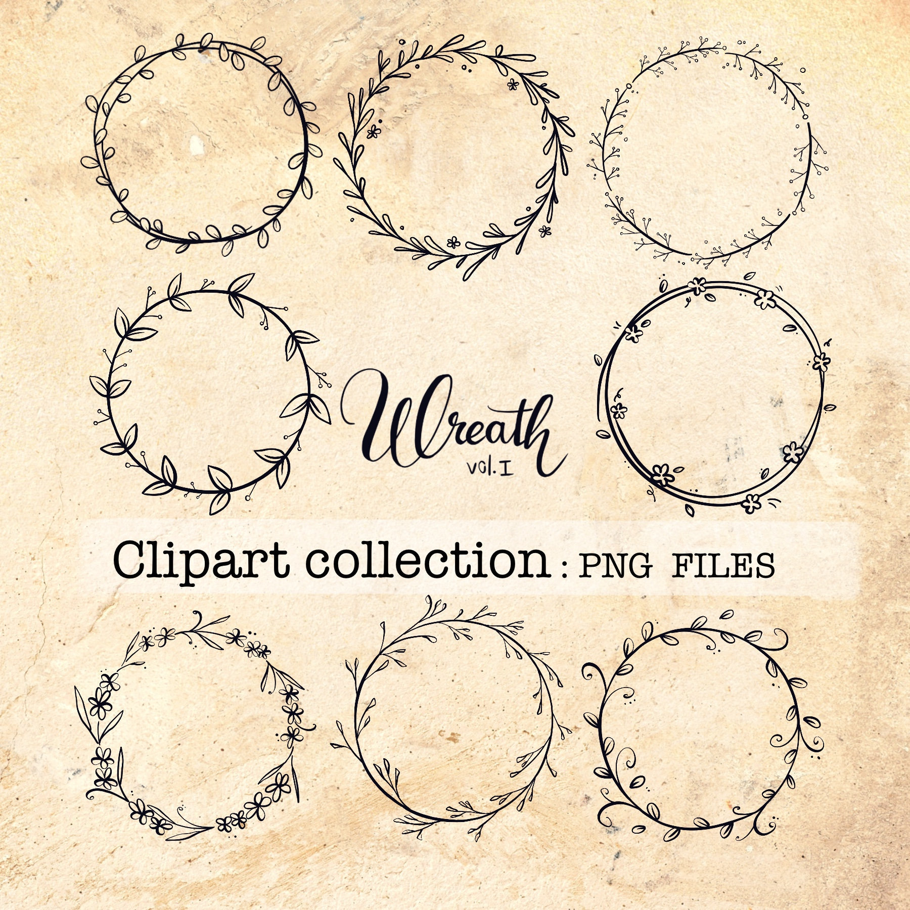 Wreath Hand Draw Clipart - Black and White Wreath /wreath Line Art ...