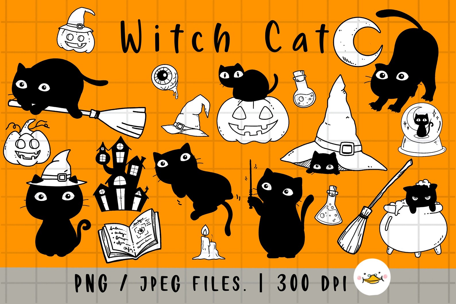 Witch Cat Clipart, Halloween Clipart, Pumpkin Png, Horror Kitty ...