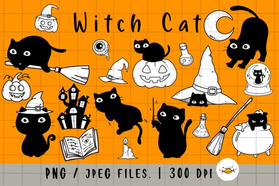 Witch Cat Clipart Halloween Clipart Pumpkin Png Horror - Etsy