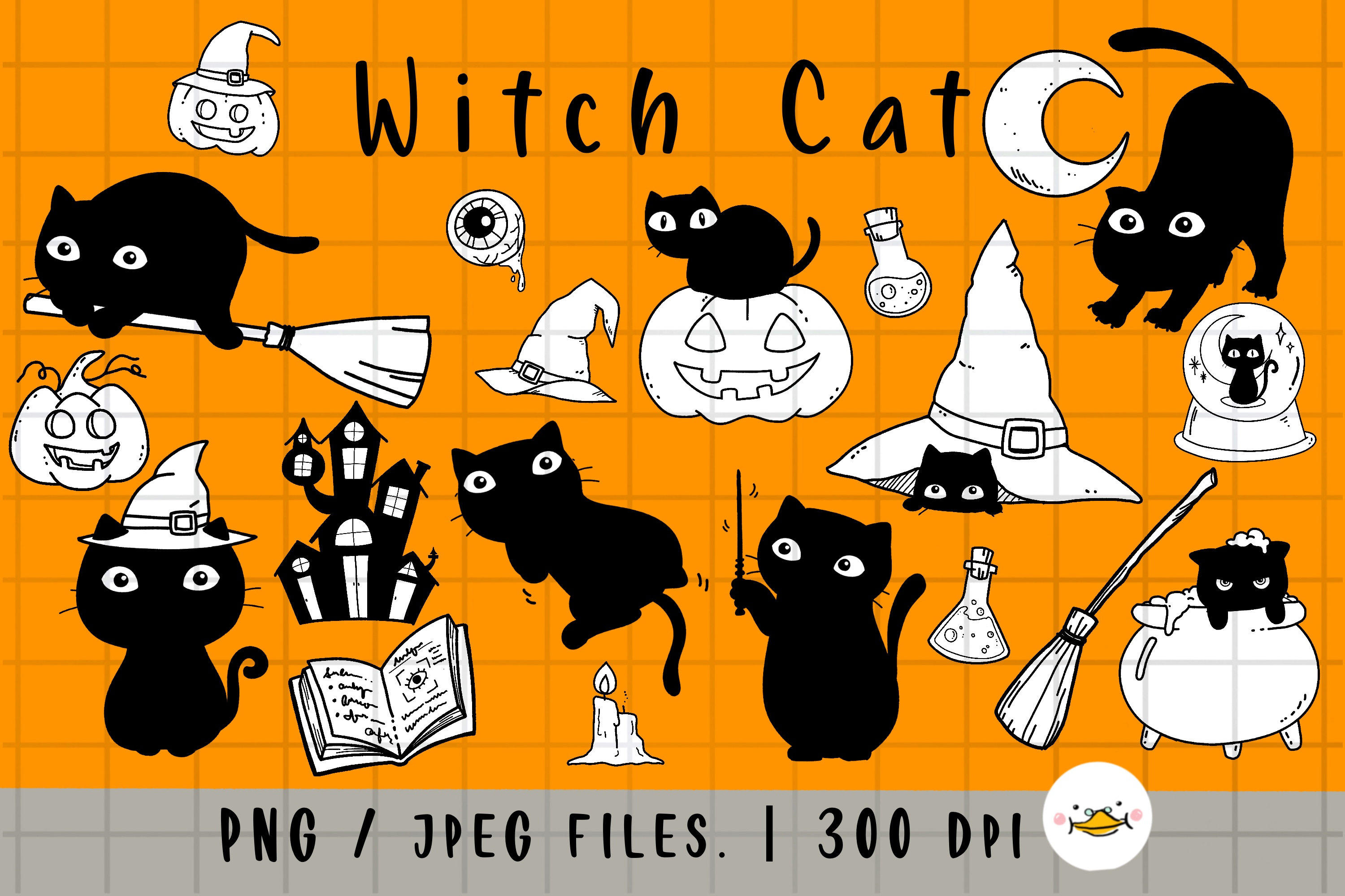 Witch Cat Clipart, Halloween Clipart, Pumpkin Png, Horror Kitty ...