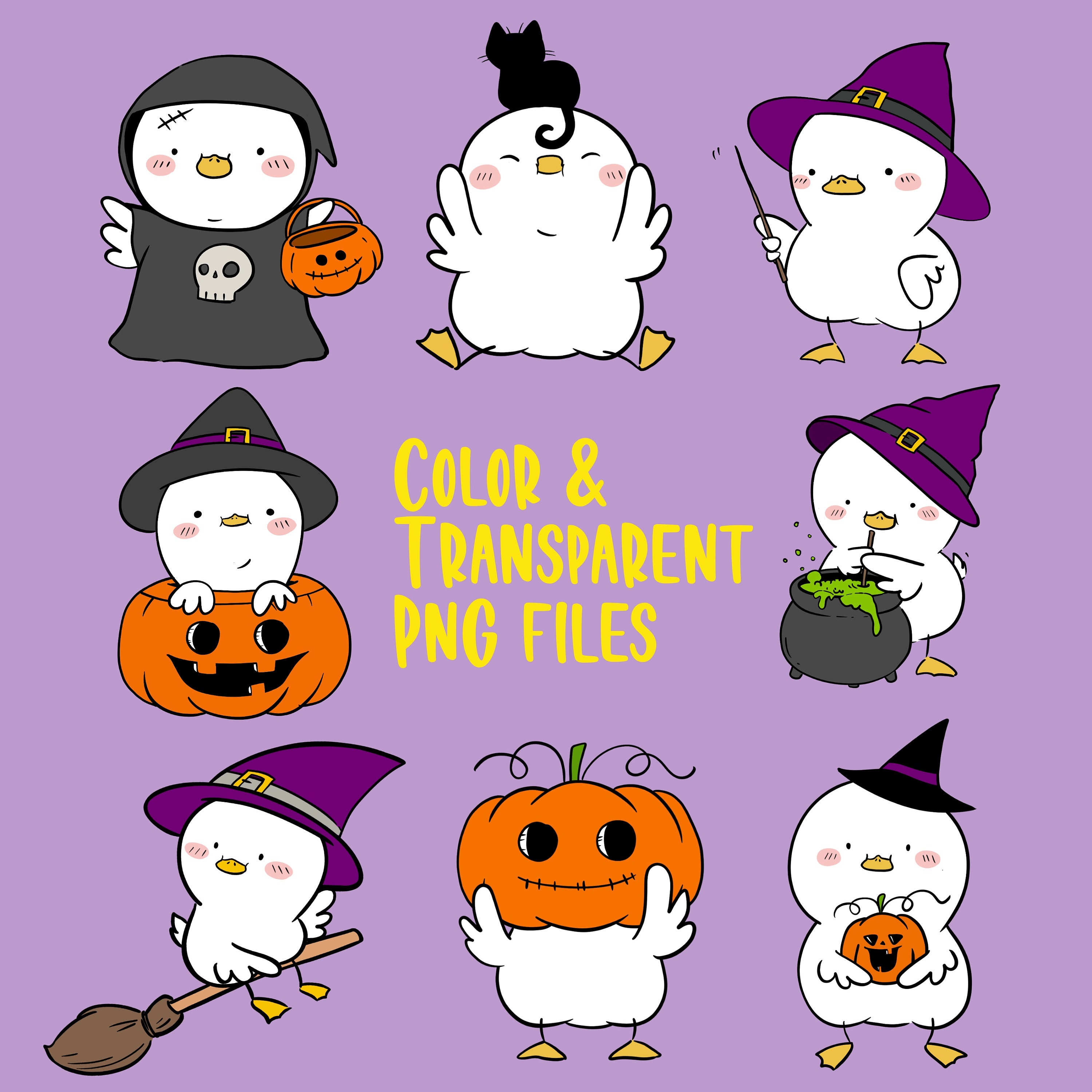 Cute Witch Duck Hand Draw Clipart, Duckling, Halloween Duck Clipart ...