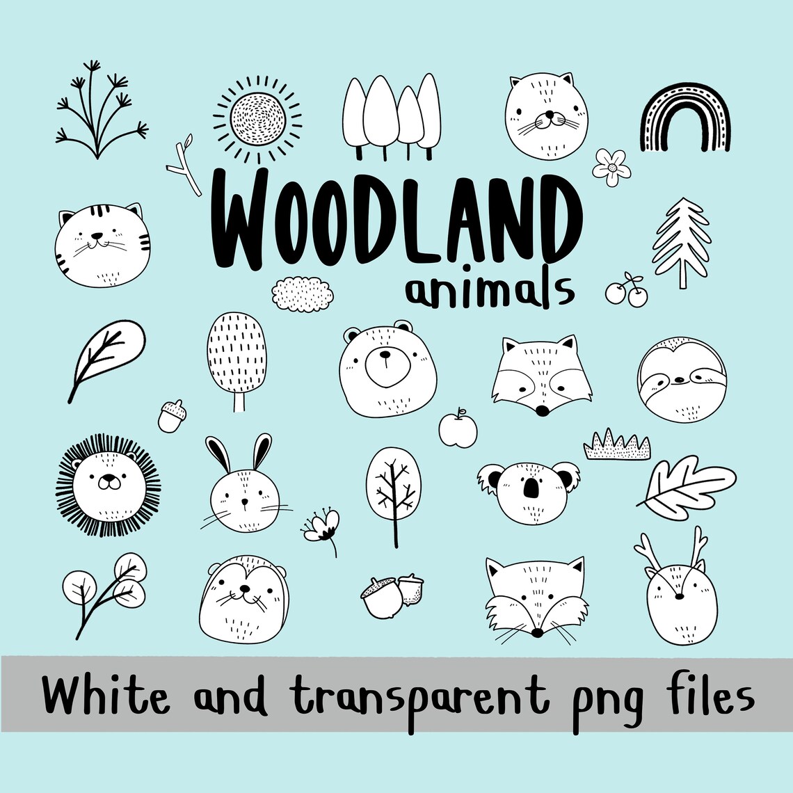 Woodland Animal Face Clipart Forest Animal Wild Cute Animal - Etsy