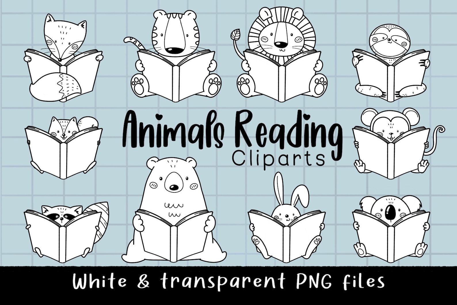 Woodland Animal Reading a Book Clipart, Book Lover Animal Clipart ...