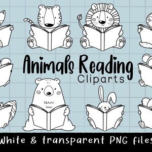 Woodland Animal Reading a Book Clipart, Book Lover Animal Clipart ...