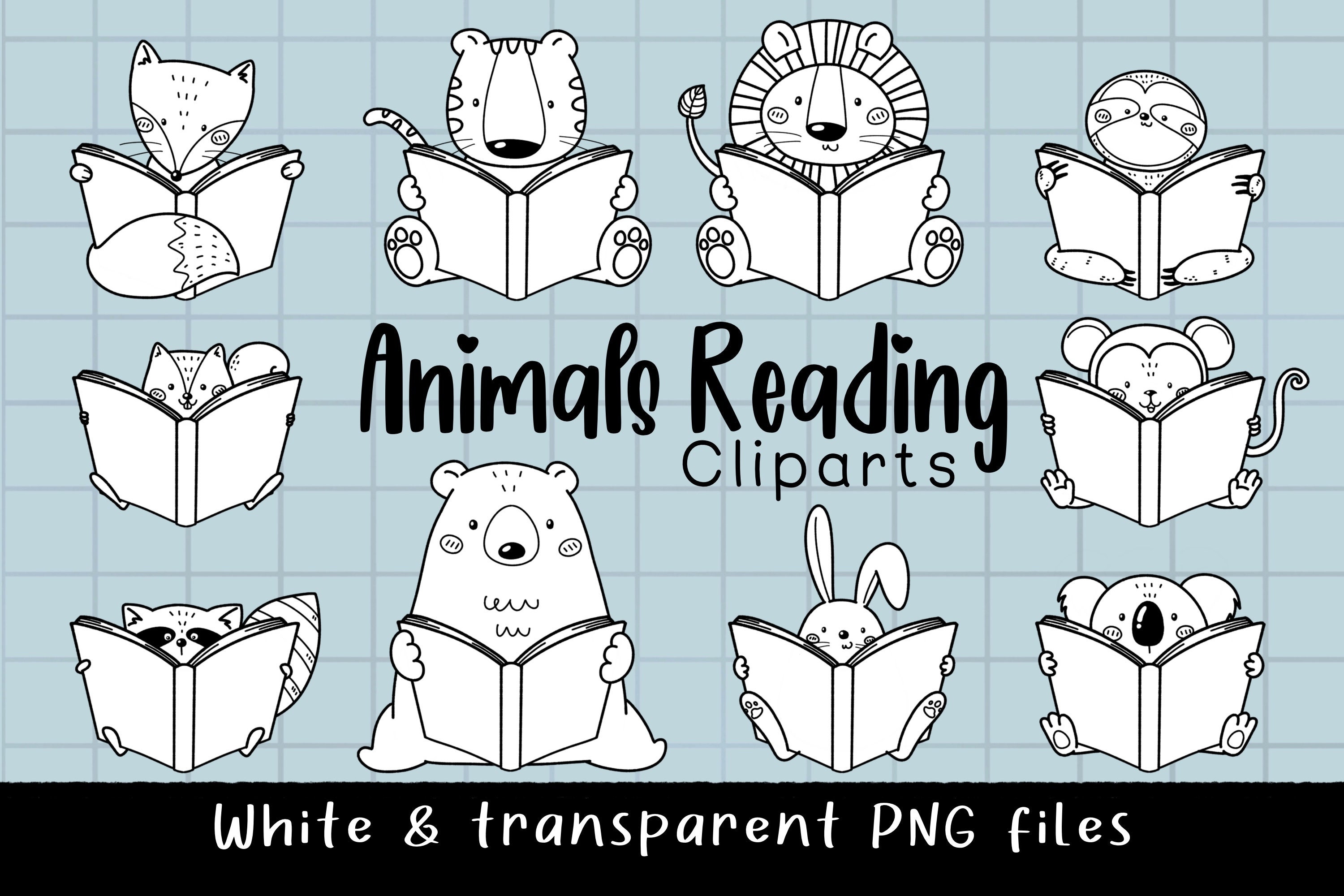 Woodland Animal Reading a Book Clipart, Book Lover Animal Clipart ...