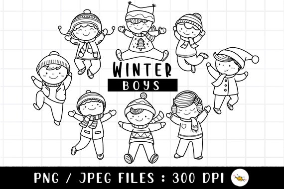 Winter Boys Clipart Boys in Sweater PNG Doodle Boys Winter - Etsy