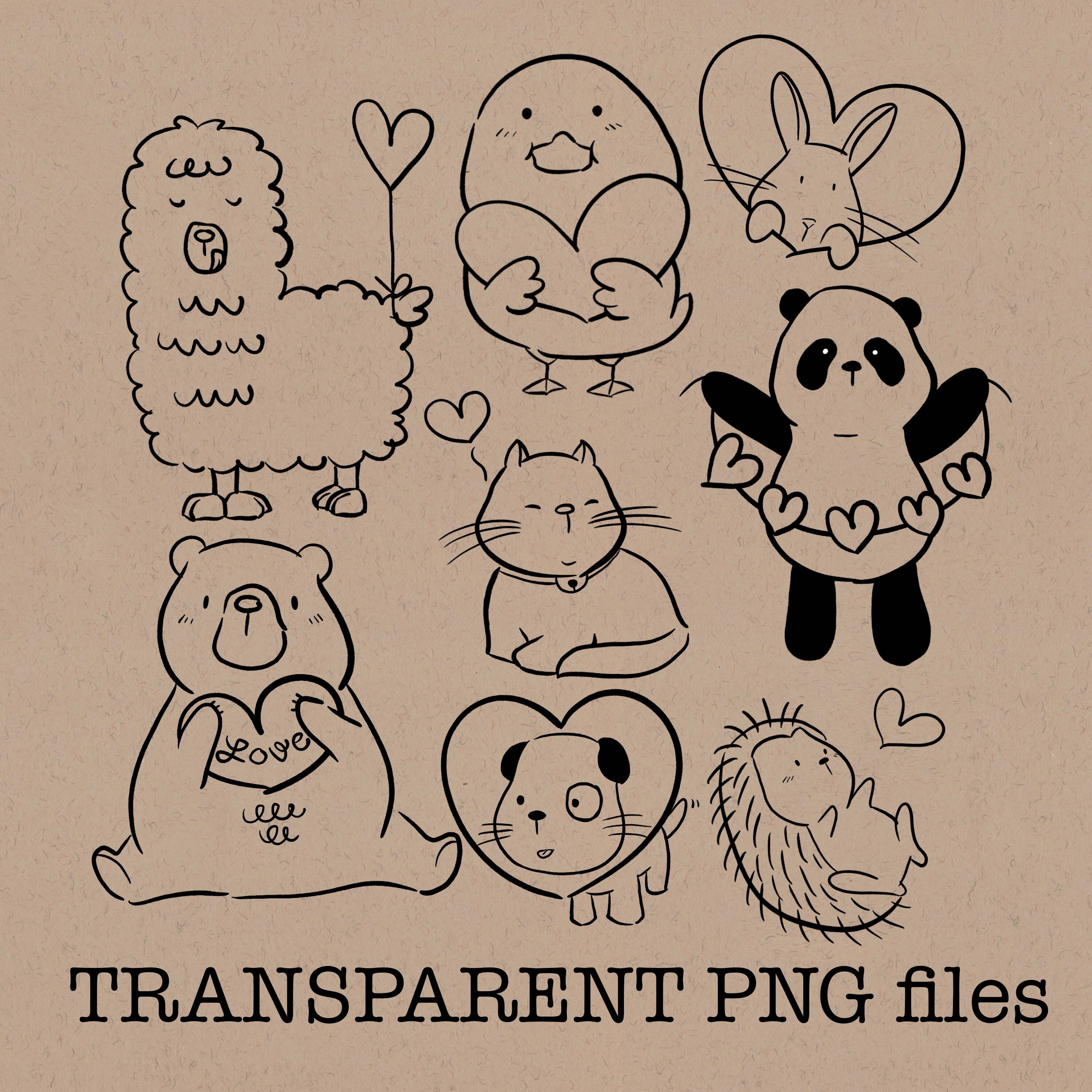 Animal in Love Hand Draw Clipart / Cute Animal Bear Rabbit Cat Duck ...