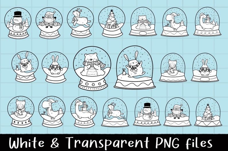 Christmas Snow Blobe Clipart, Cute Animal in the Snow Globe, Dinosaur ...