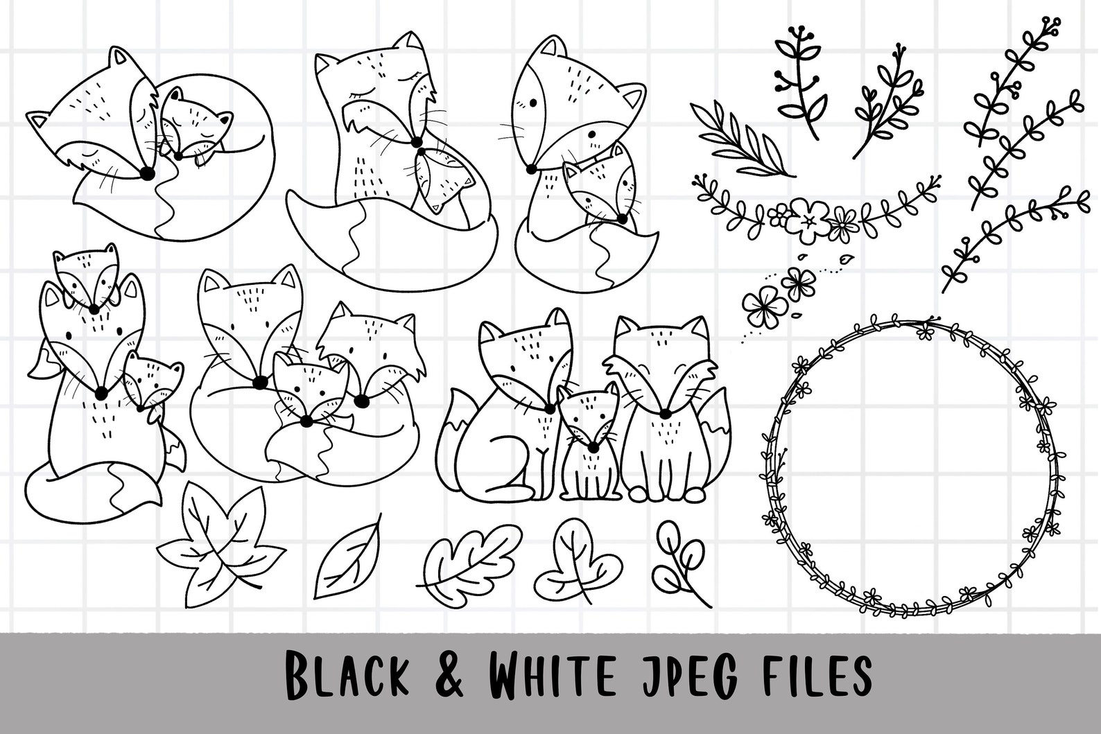 Family of Fox Clipart, Cute Fox, Dad & Mom, Woodland Animal, Outline ...