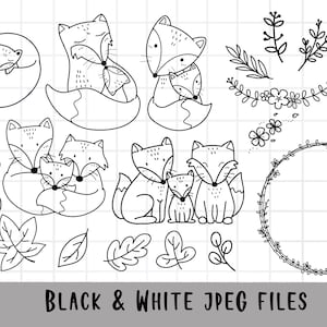 Family of Fox Clipart, Cute Fox, Dad & Mom, Woodland Animal, Outline ...