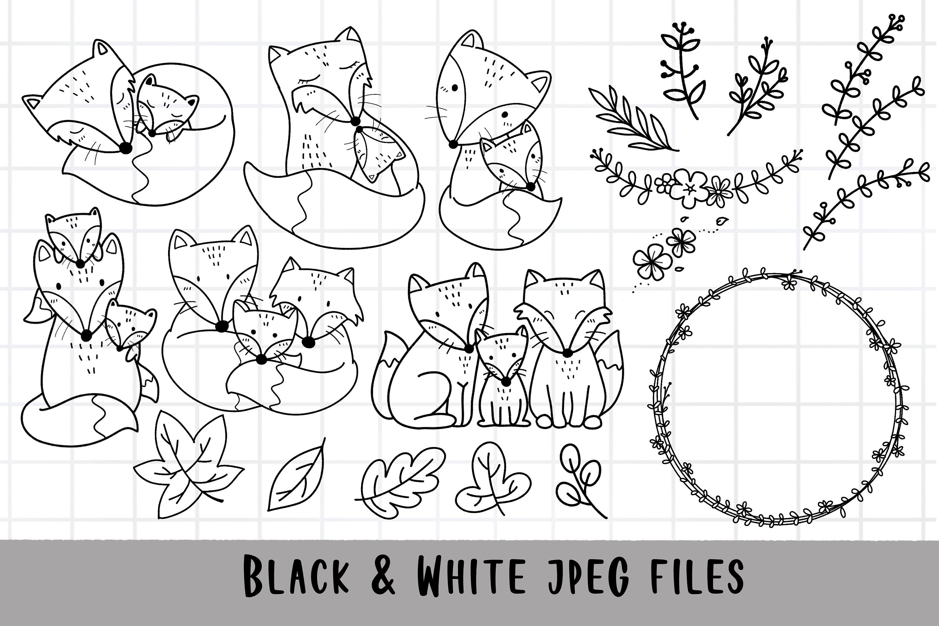 Family of Fox Clipart, Cute Fox, Dad & Mom, Woodland Animal, Outline ...