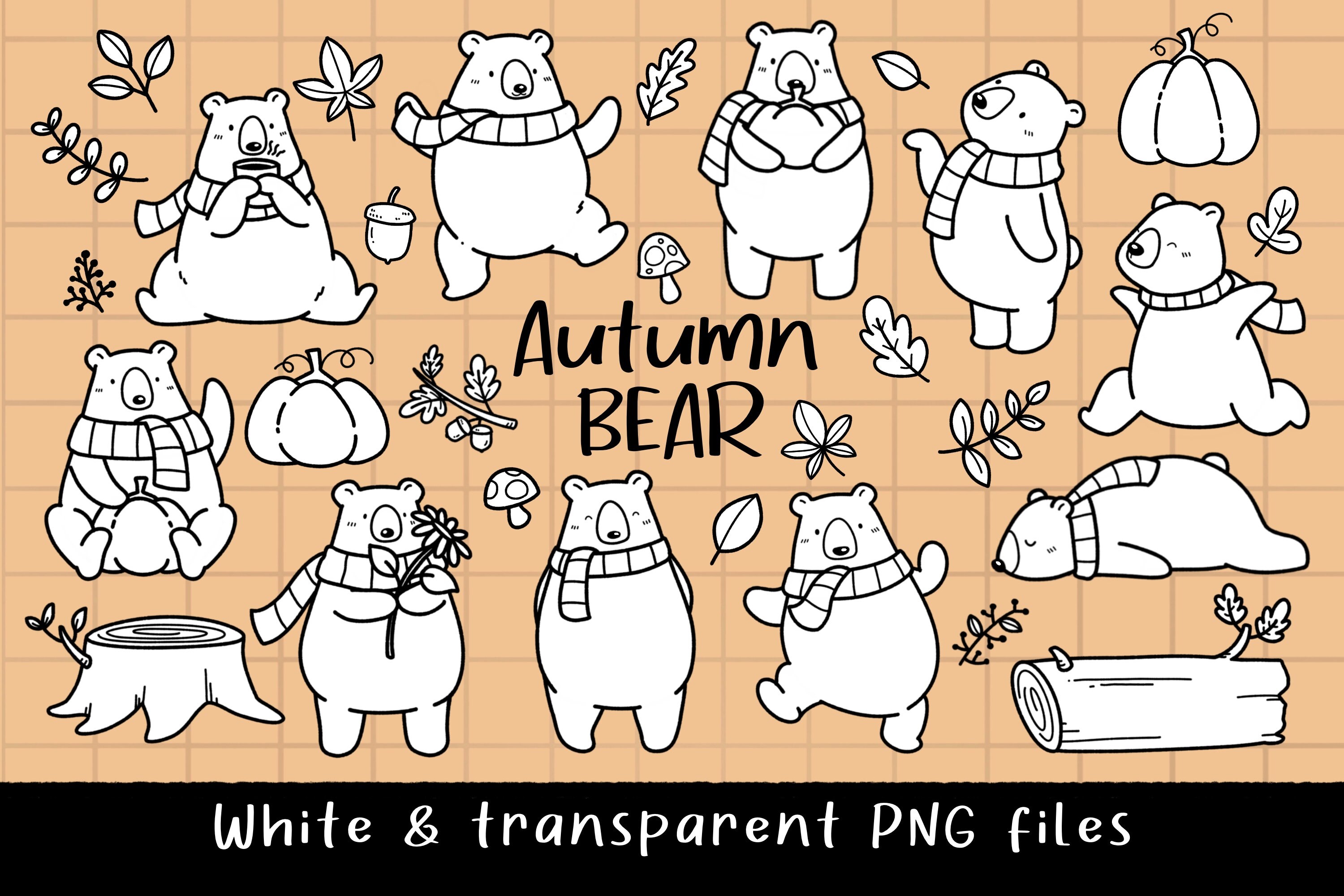 Autumn Bear Clipart, Fall Woodland Animals PNG, Autumn PNG, Pumpkin PNG ...