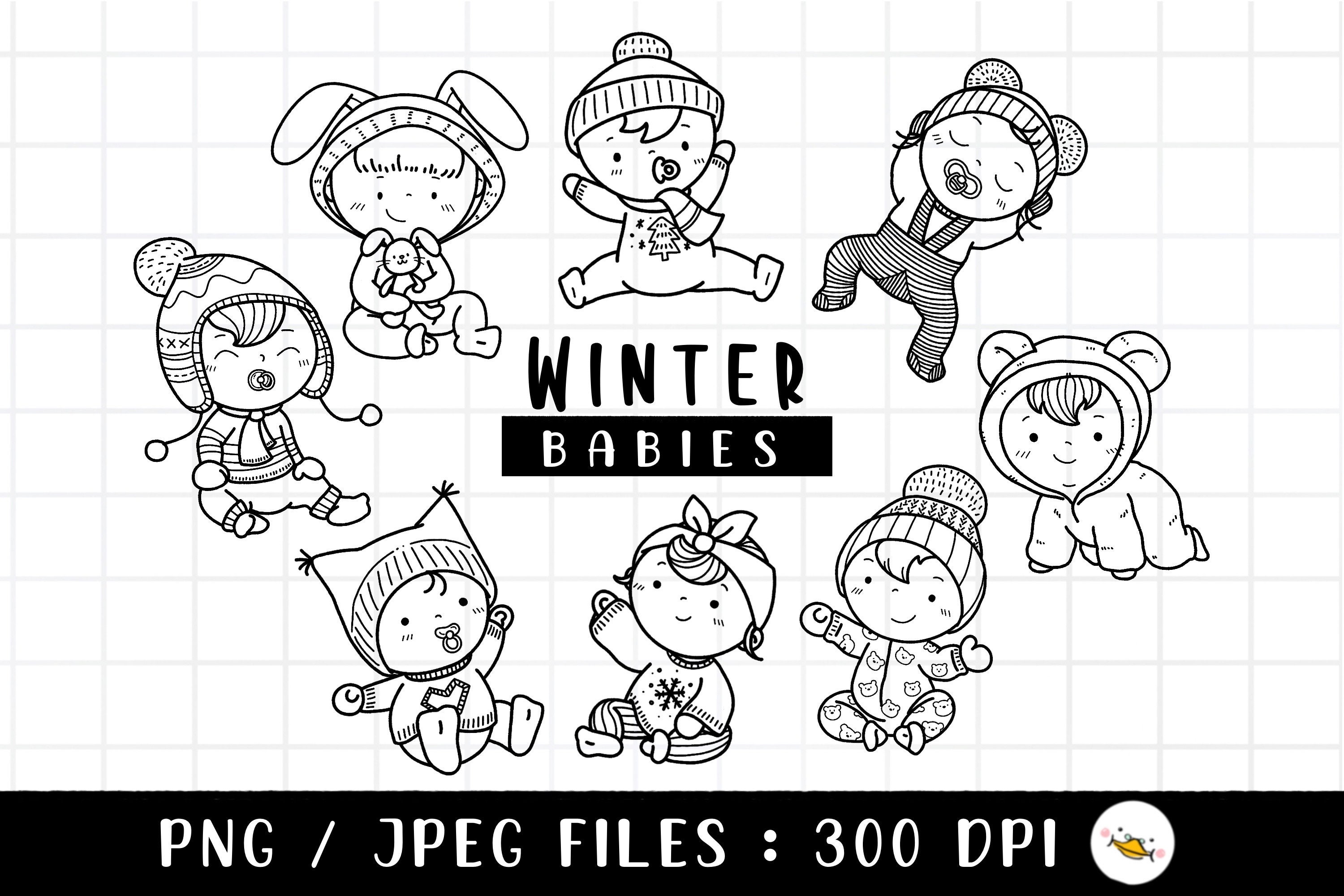 Winter Babies Clipart, Baby in Sweater PNG, Doodle Baby, Winter is ...