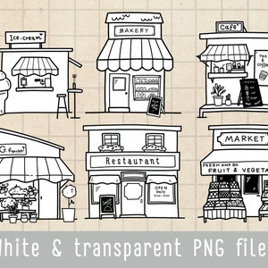 Cute Doodle Shop Clipart, Hand Drawn Vintage Shop, Bakery Shop, Cafe ...