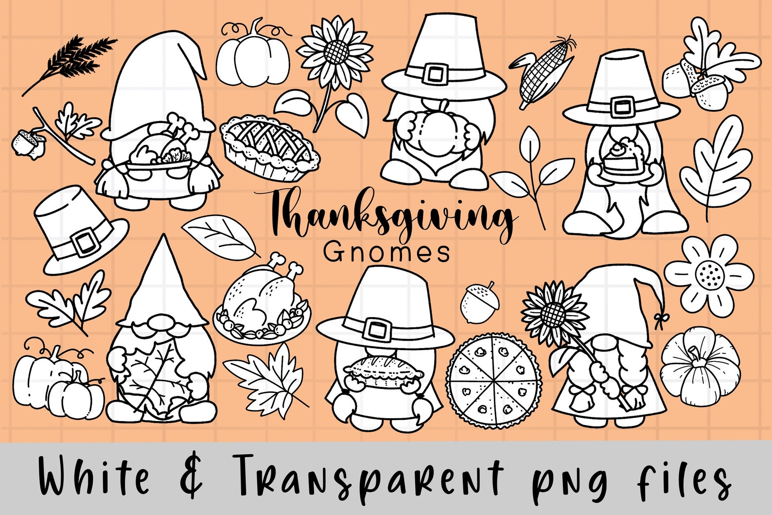 Gnomes Thanksgiving Clipart, Gnome Clipart, Turkey PNG, Thanksgiving ...