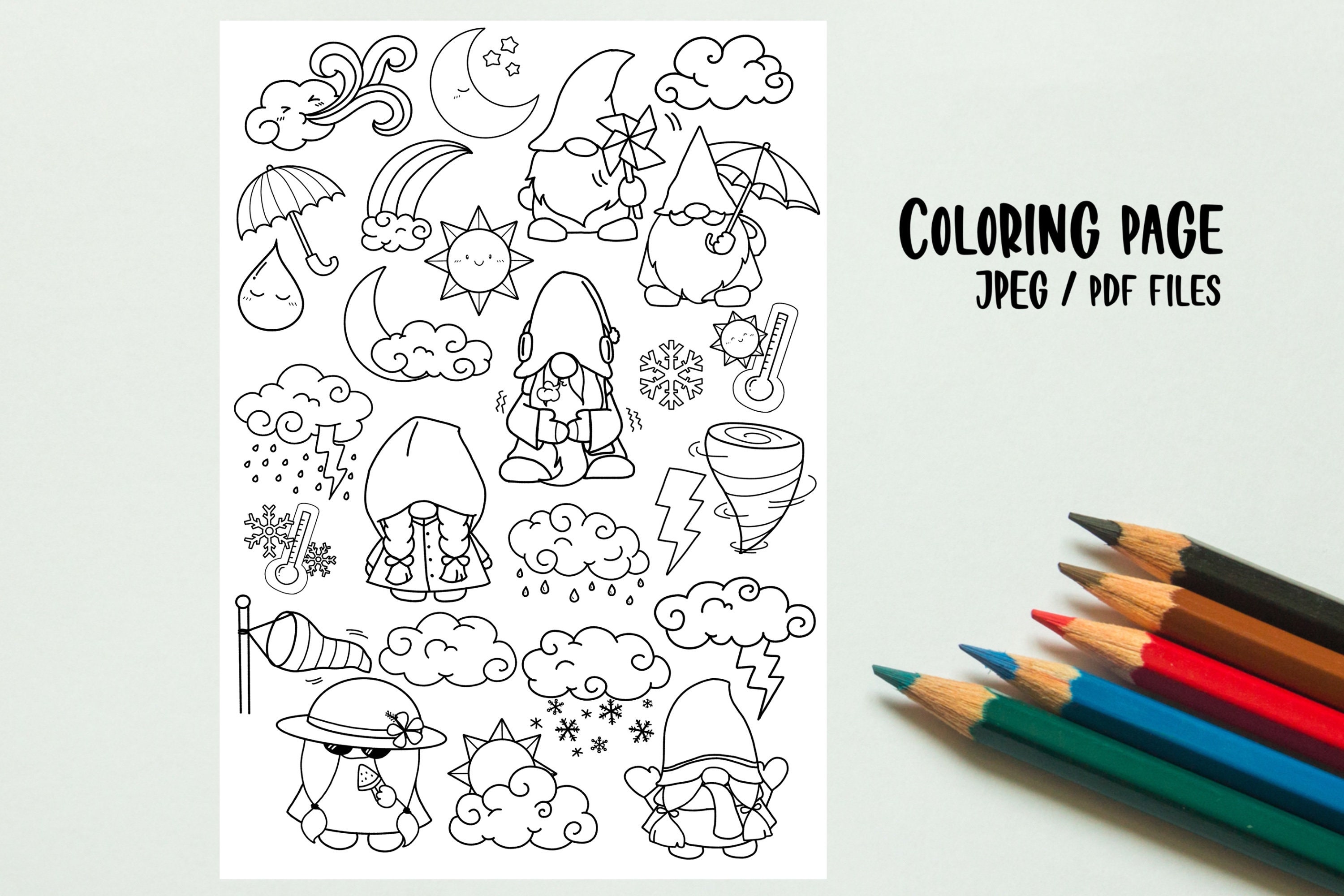 Cute Gnome Weather Clipart, Cloud Sun and Moon Clipart, Sunny, Cloudy ...