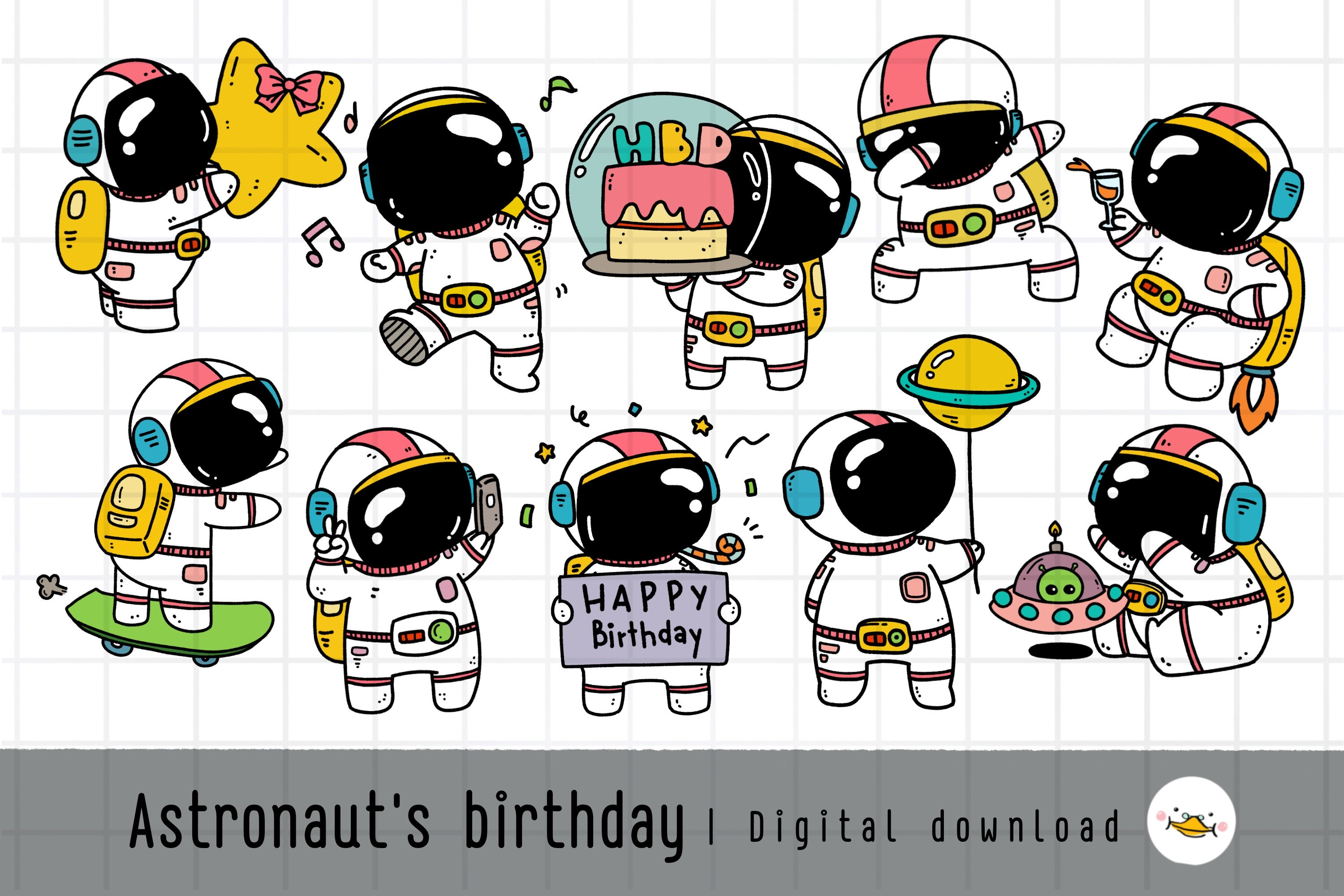 Astronaut Birthday Clipart, Outer Space Clipart, Planet, UFO, Spaceship ...