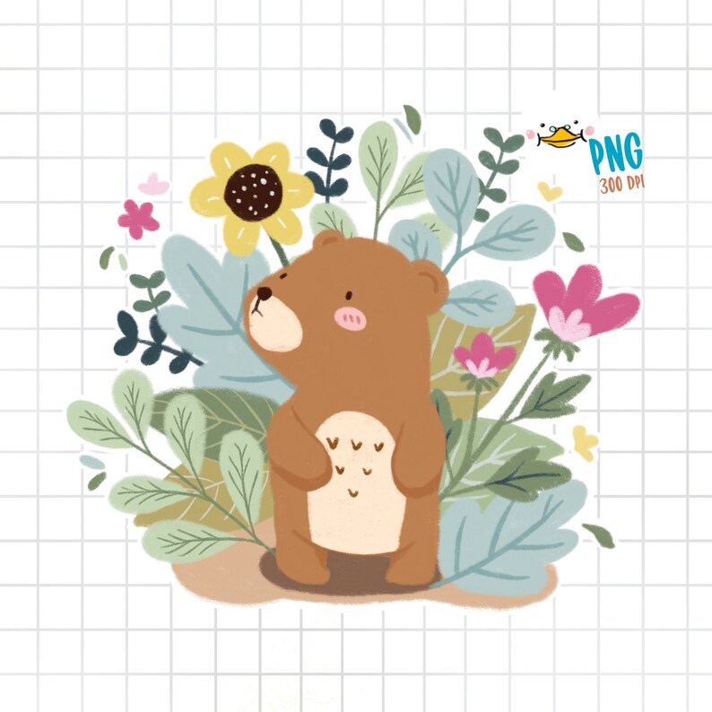 Cute Bear Spring , Cute Aminal Wild, Floral Spring, Clipart, PNG File ...