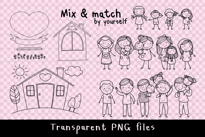 Happy Doodle Family Clipart,stick Figure Clipart, Mom Dad Son Daughter ...