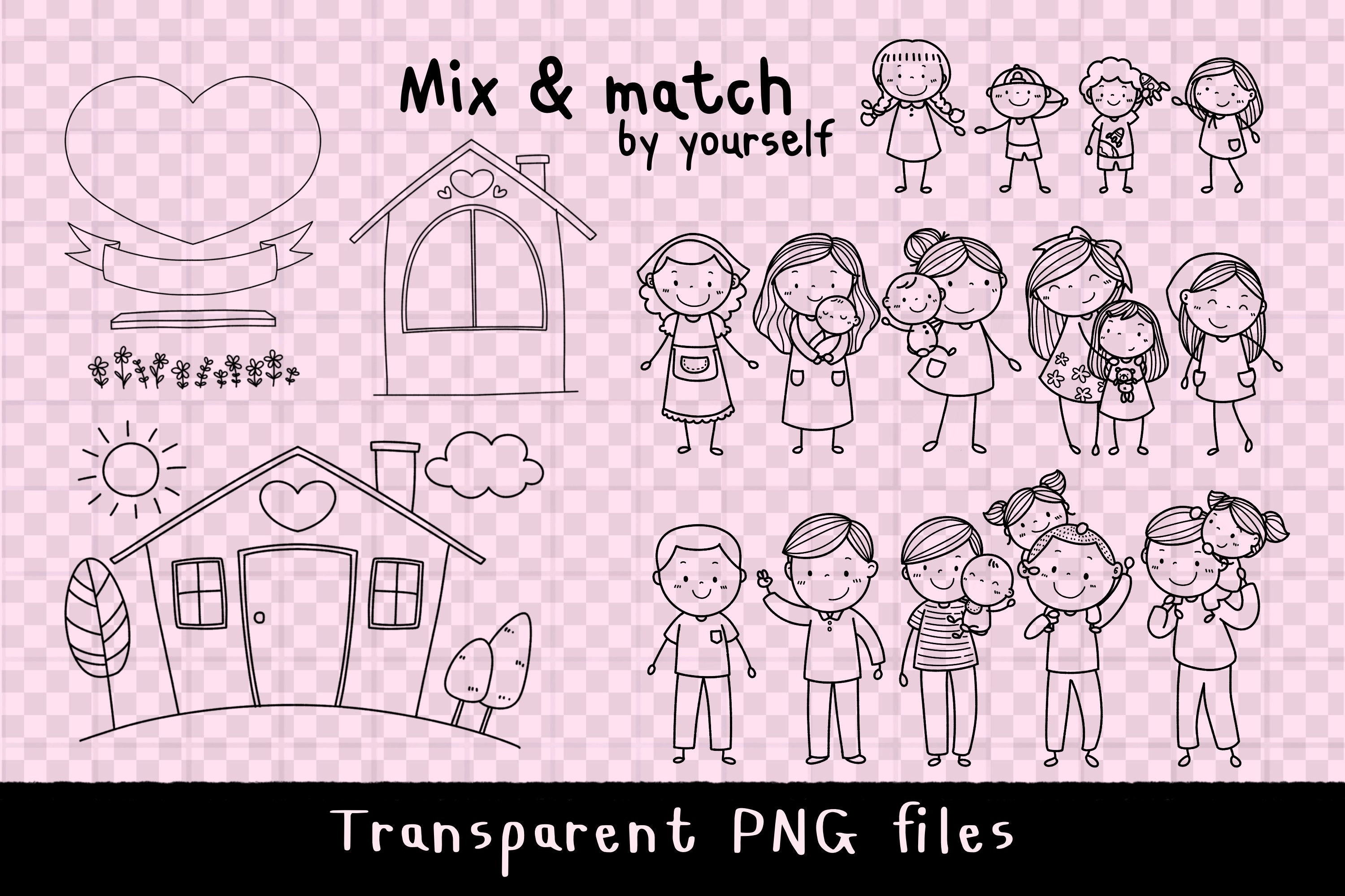 Happy Doodle Family Clipart,stick Figure Clipart, Mom Dad Son Daughter ...