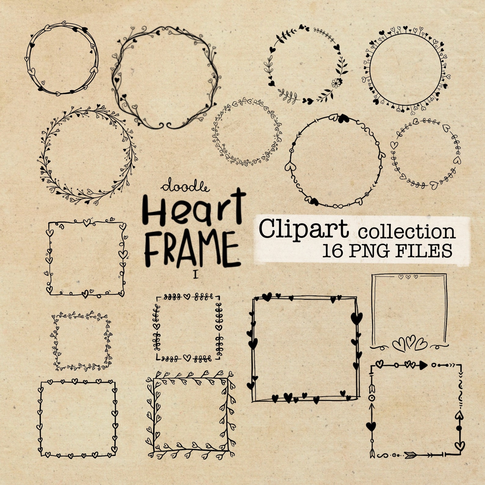 Heart Frame Hand Draw Clipart - Black and White Heart Frame /frame Line ...