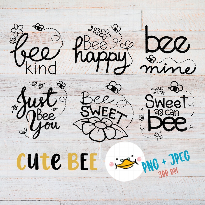 Cute Bee, Bee Png, Bee Jpeg, Black and White Bee, Honey Bee, Lettering ...