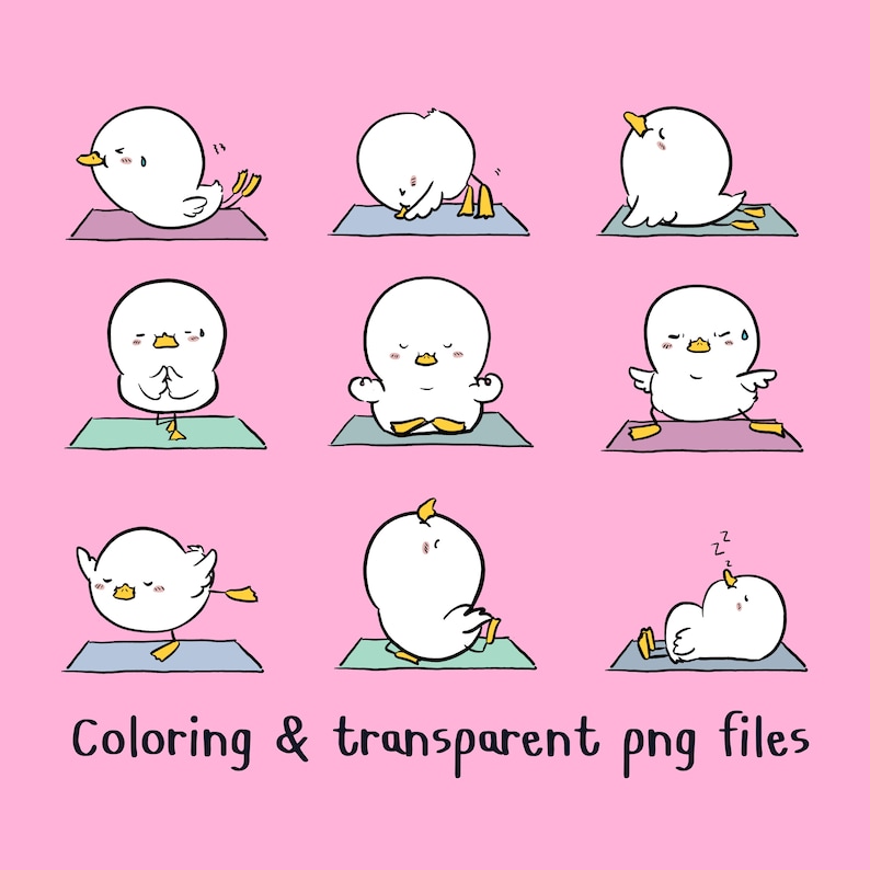 Cute Yoga Duck Hand Draw Clipart / Duck Lover/ Lovely Ducky /duckling ...