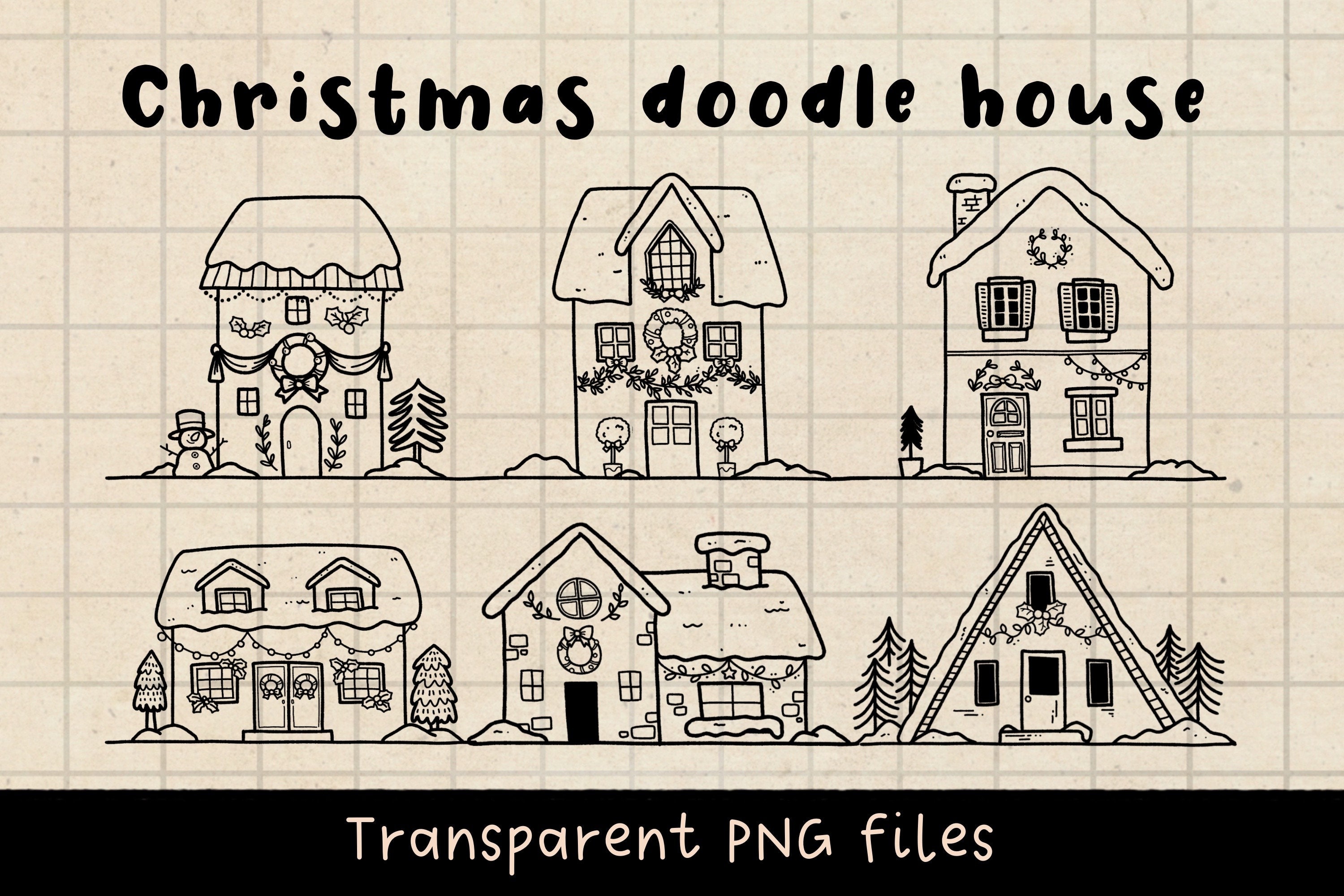 Christmas Doodle House Clipart, Snowy House PNG, Winter House Clipart ...