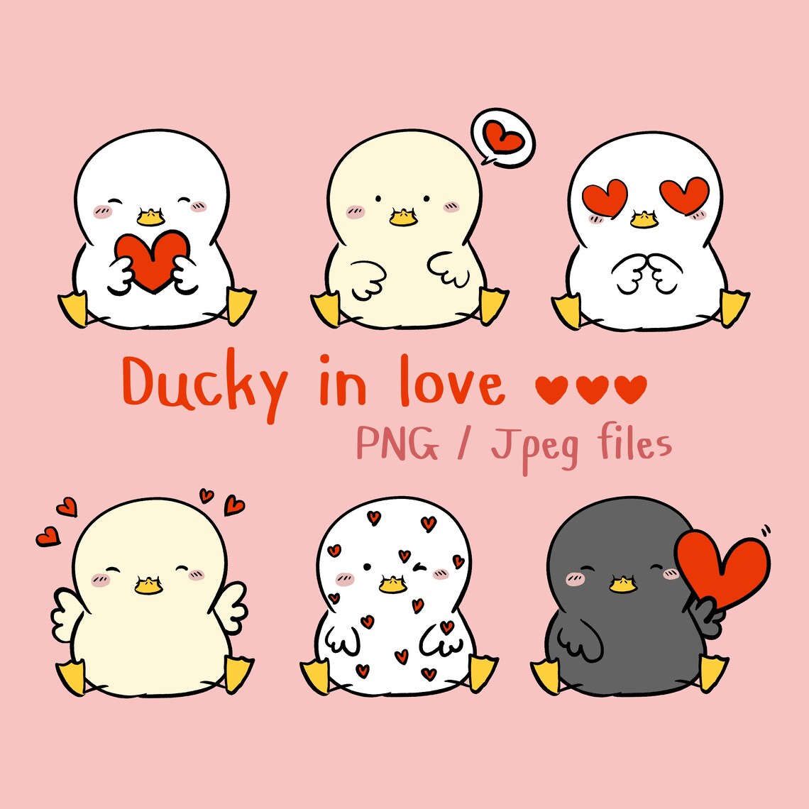 Cute Duck Hand Draw Clipart / Duck Lover/ Lovely Duckling/ Valentine ...