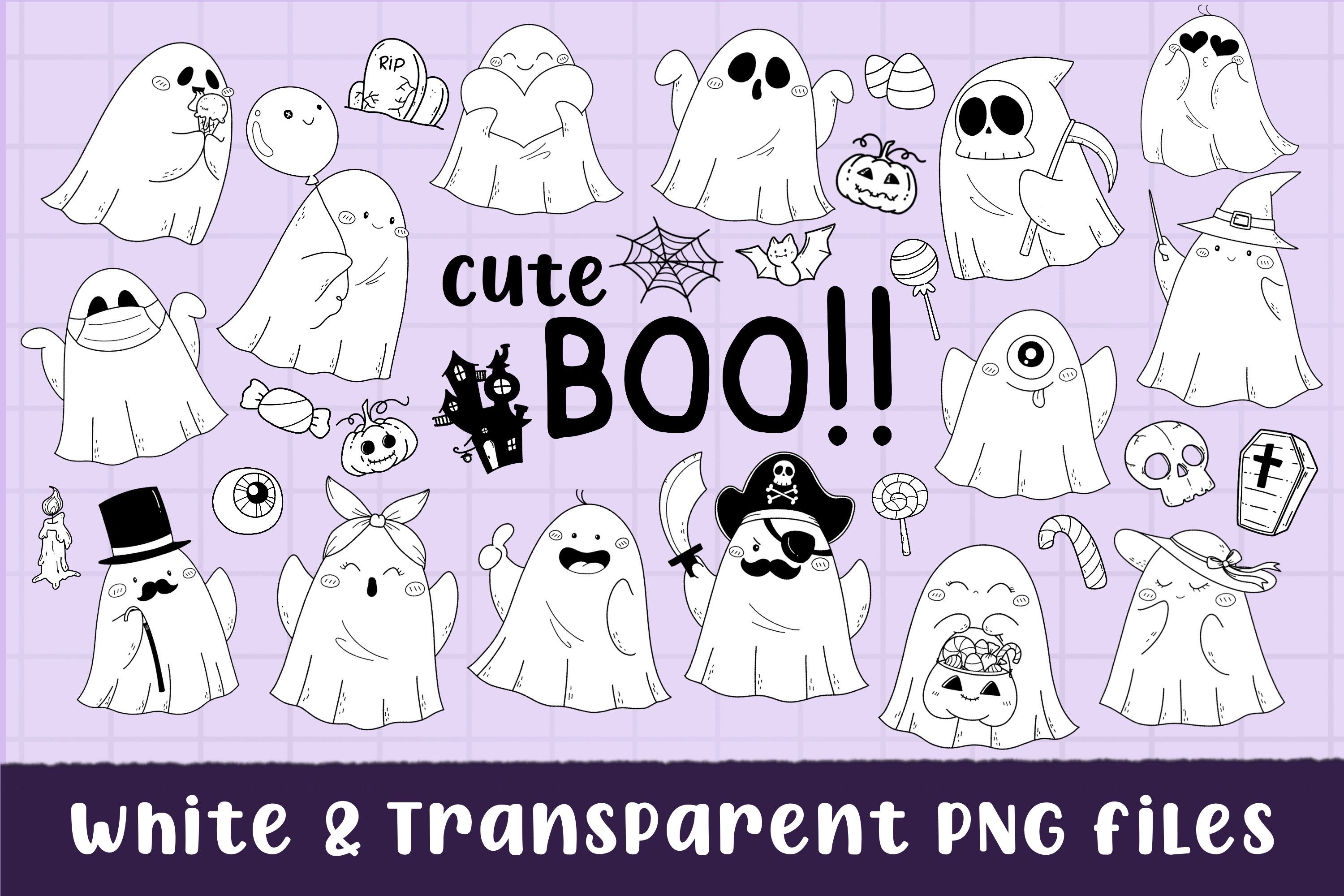 Cute BOO Clipart, Cute Halloween Clipart, Ghost Clipart, Pumpkin PNG ...