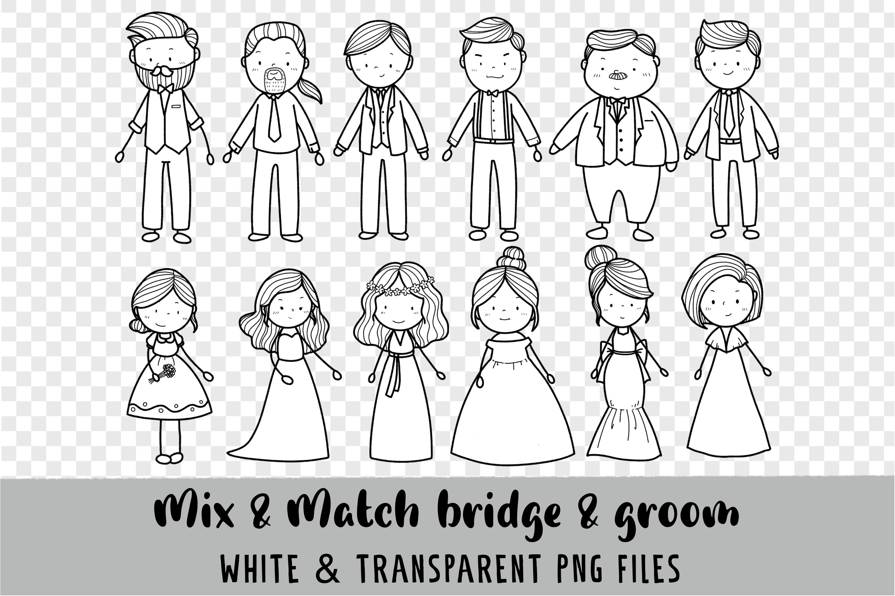 Wedding Doodle Clipart, Wedding Stick Figure Clipart, Mix and Match ...